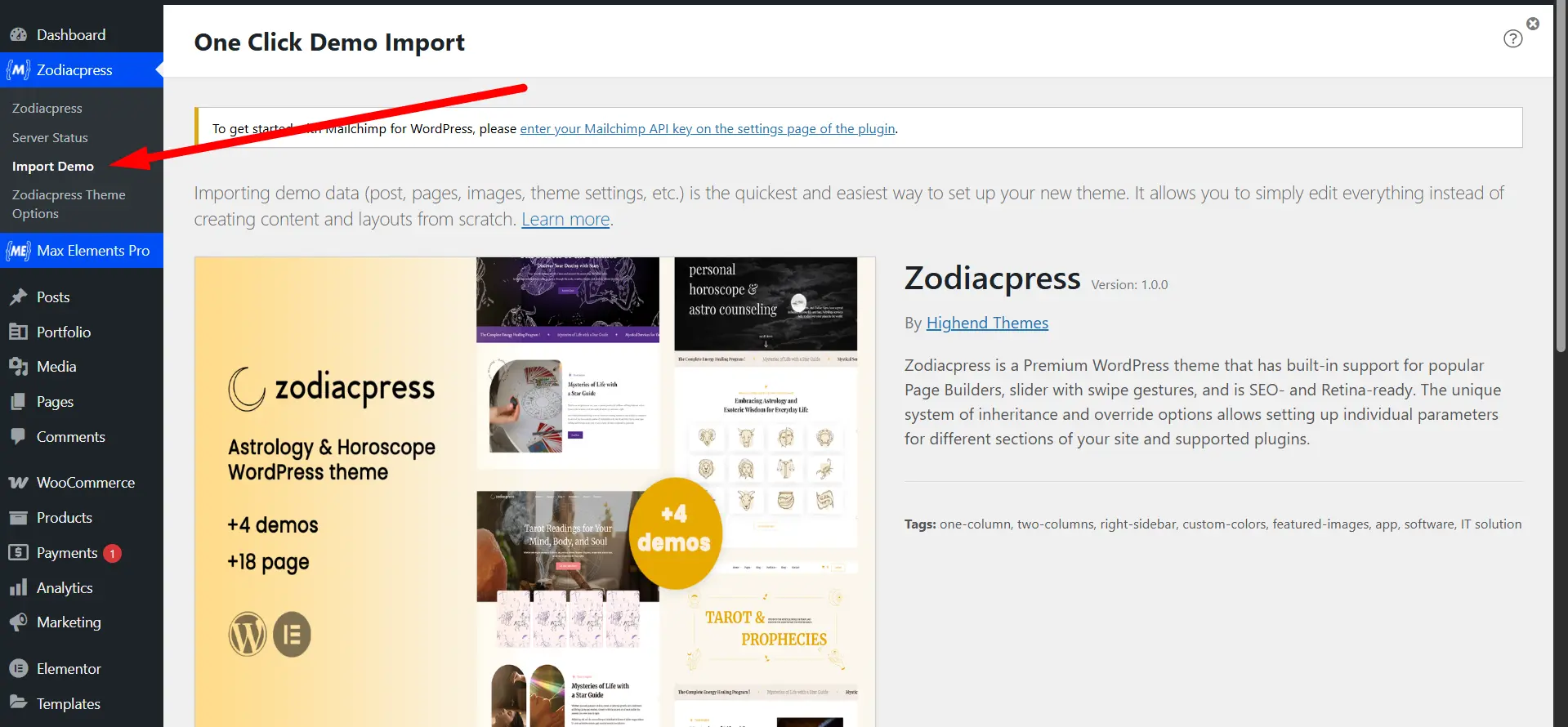 Import The Demo Content - Highend Themes